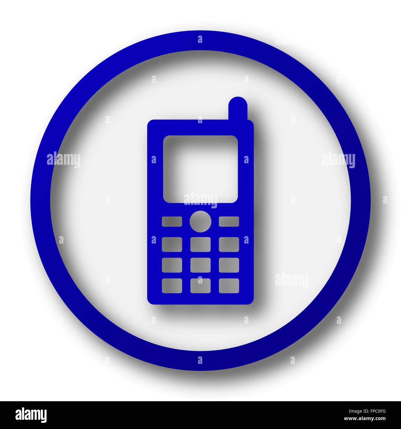 Mobile phone icon. Blue internet button on white background Stock Photo ...
