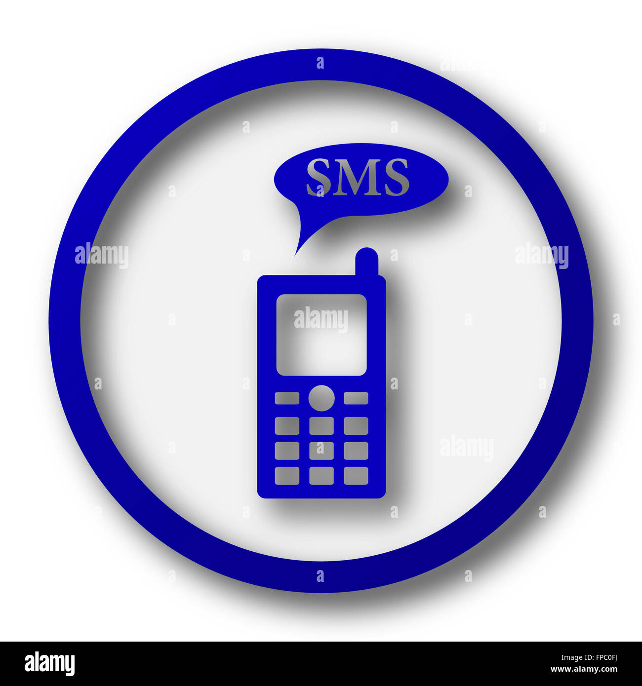 SMS icon. Blue internet button on white background Stock Photo - Alamy