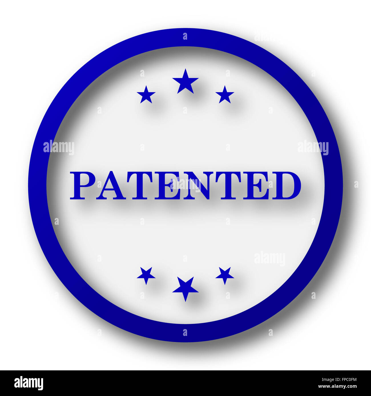 Patented icon. Blue internet button on white background Stock Photo - Alamy