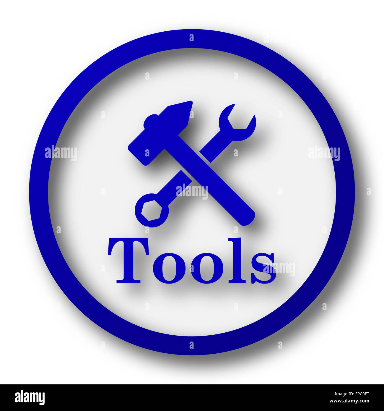 Tools icon. Blue internet button on white background Stock Photo - Alamy
