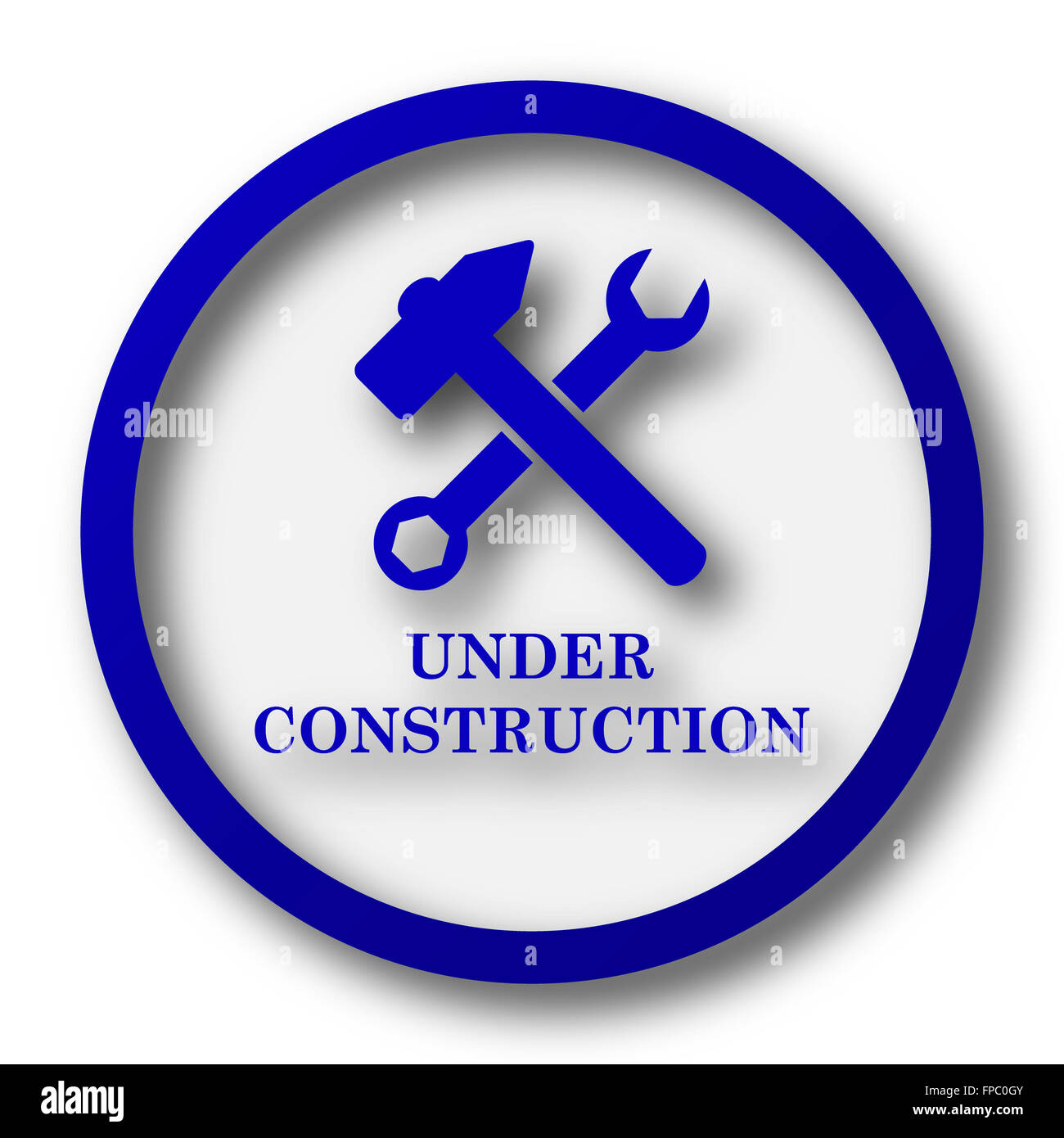 Under construction icon. Blue internet button on white background Stock ...