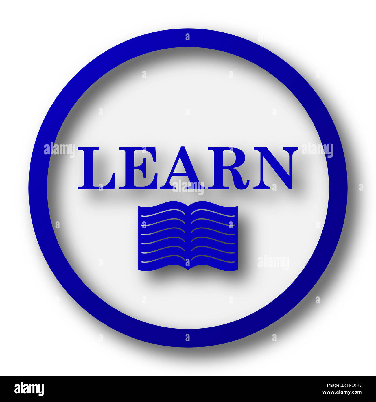 Learn icon. Blue internet button on white background Stock Photo - Alamy