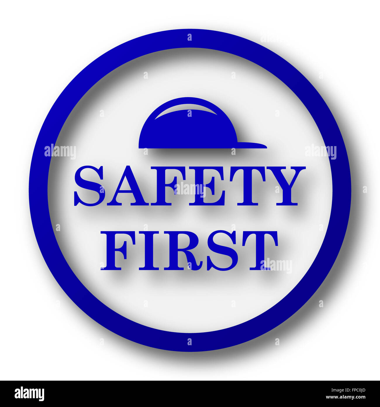 Safety first icon. Blue internet button on white background Stock Photo ...