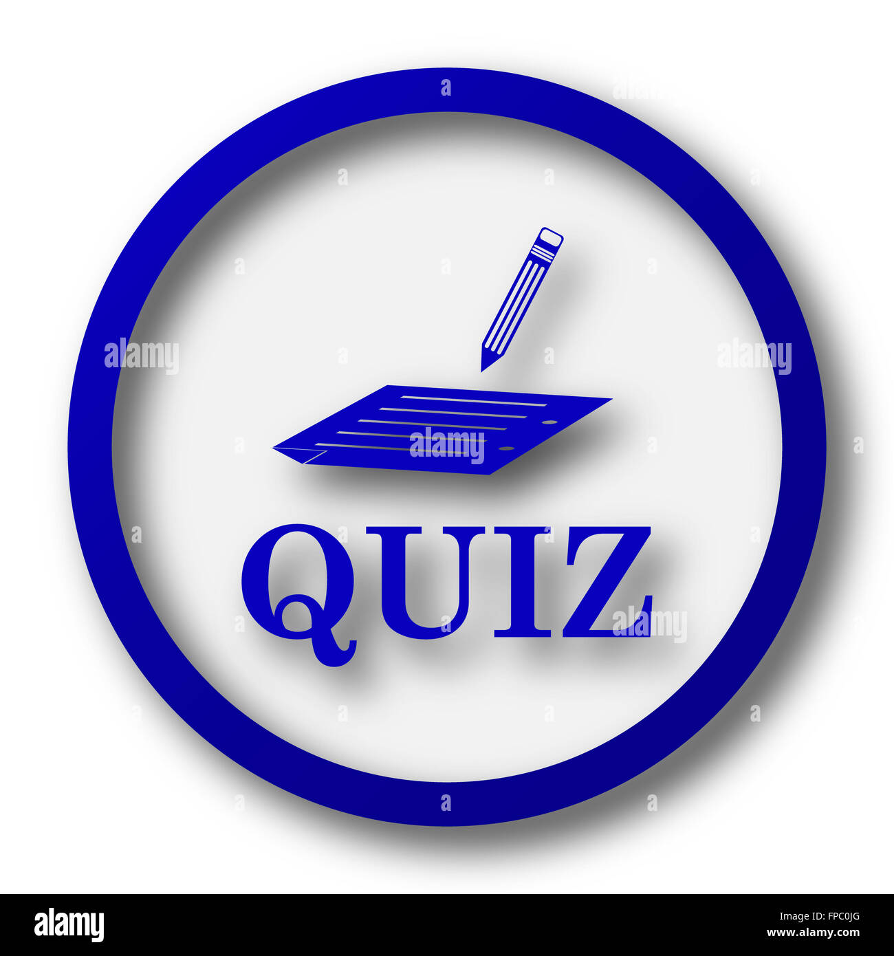 Quiz icon. Blue internet button on white background Stock Photo - Alamy