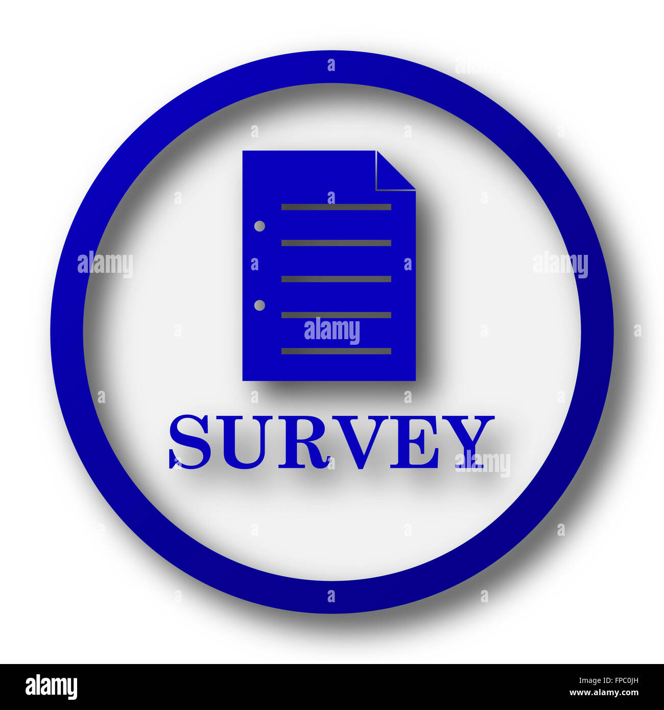 Survey icon. Blue internet button on white background Stock Photo - Alamy