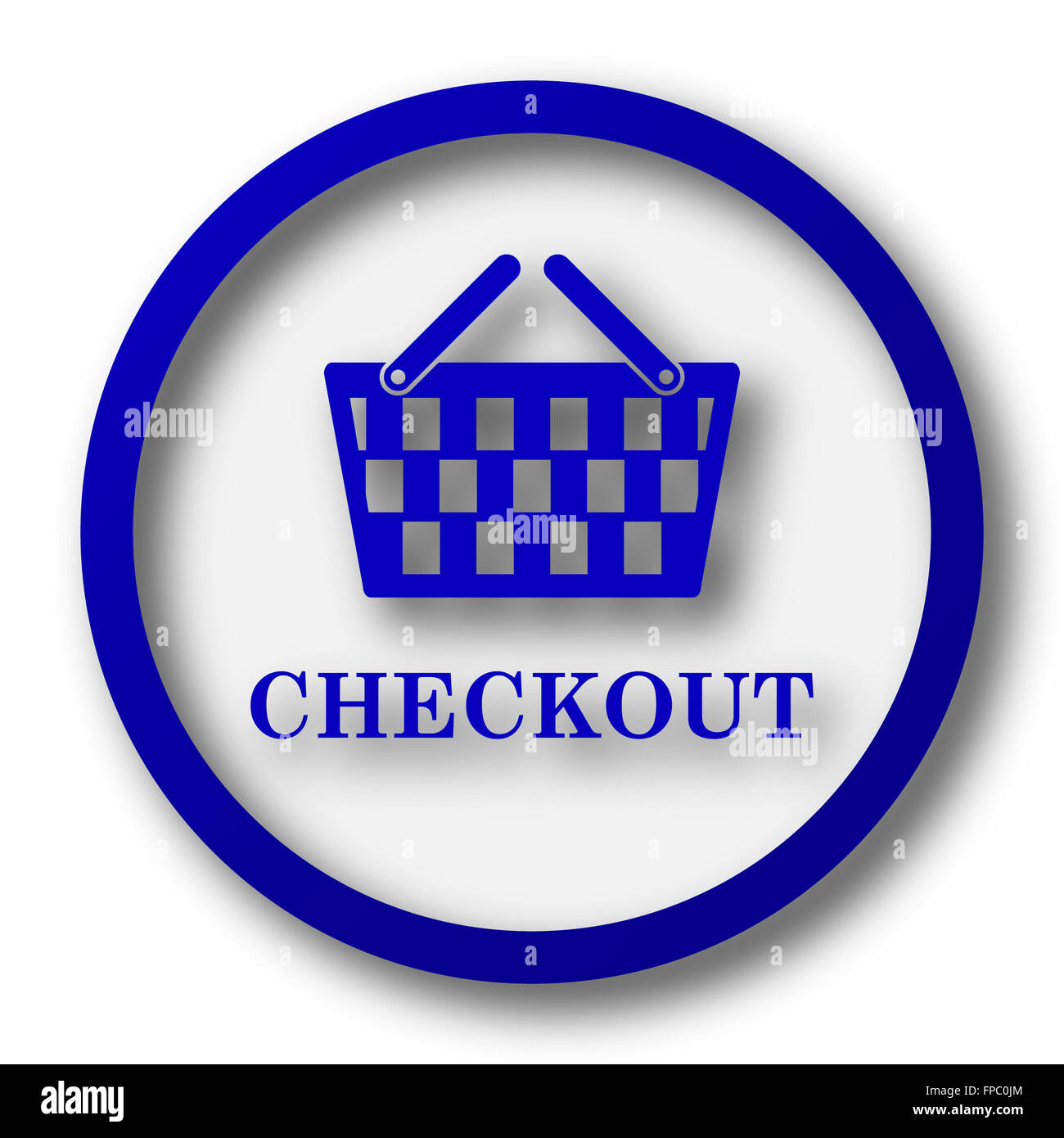 Checkout icon. Blue internet button on white background Stock Photo - Alamy