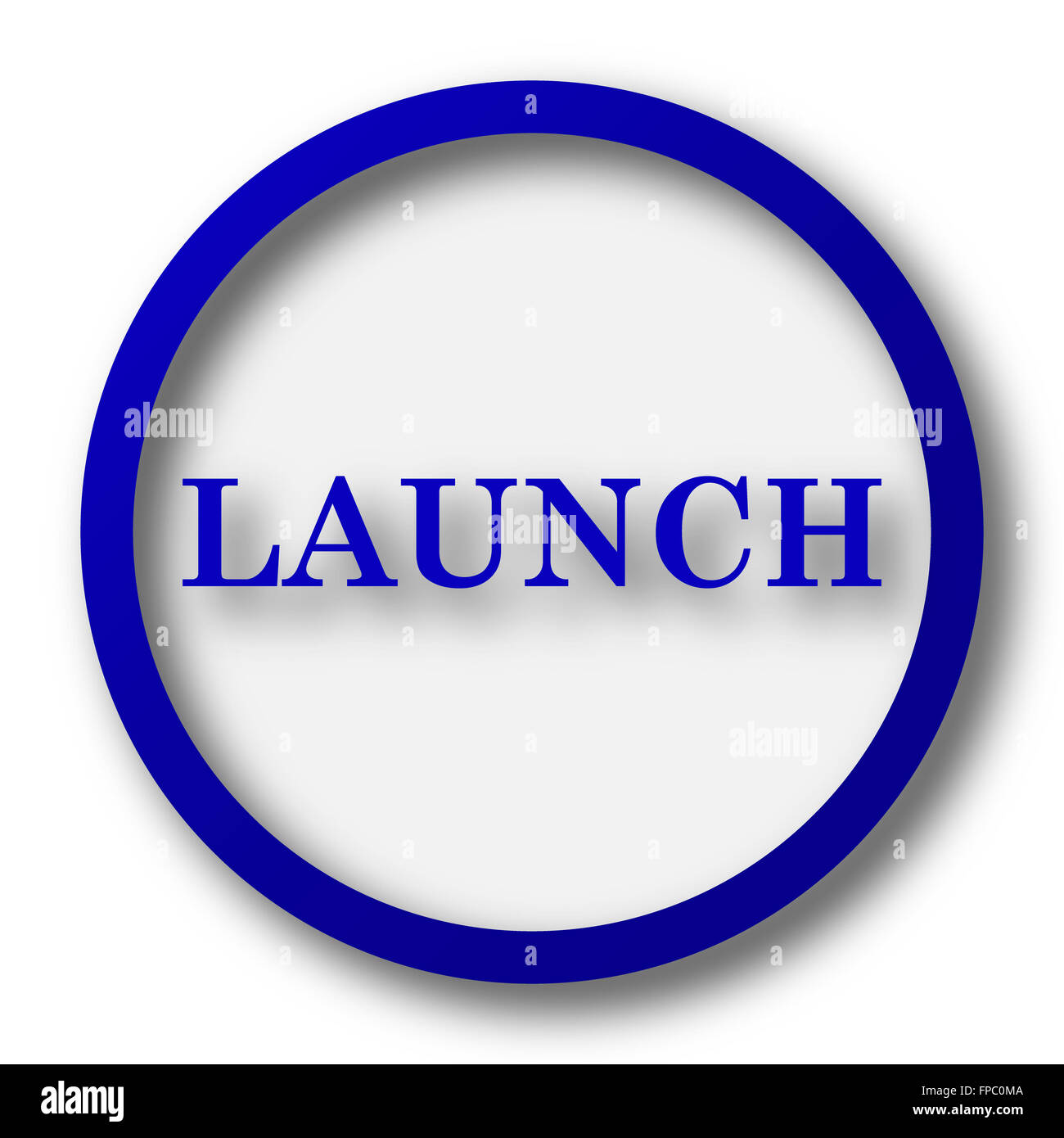 Launch icon. Blue internet button on white background Stock Photo - Alamy
