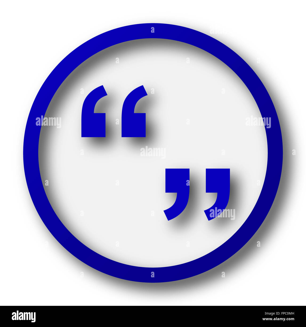 Quotation marks icon. Blue internet button on white background Stock ...