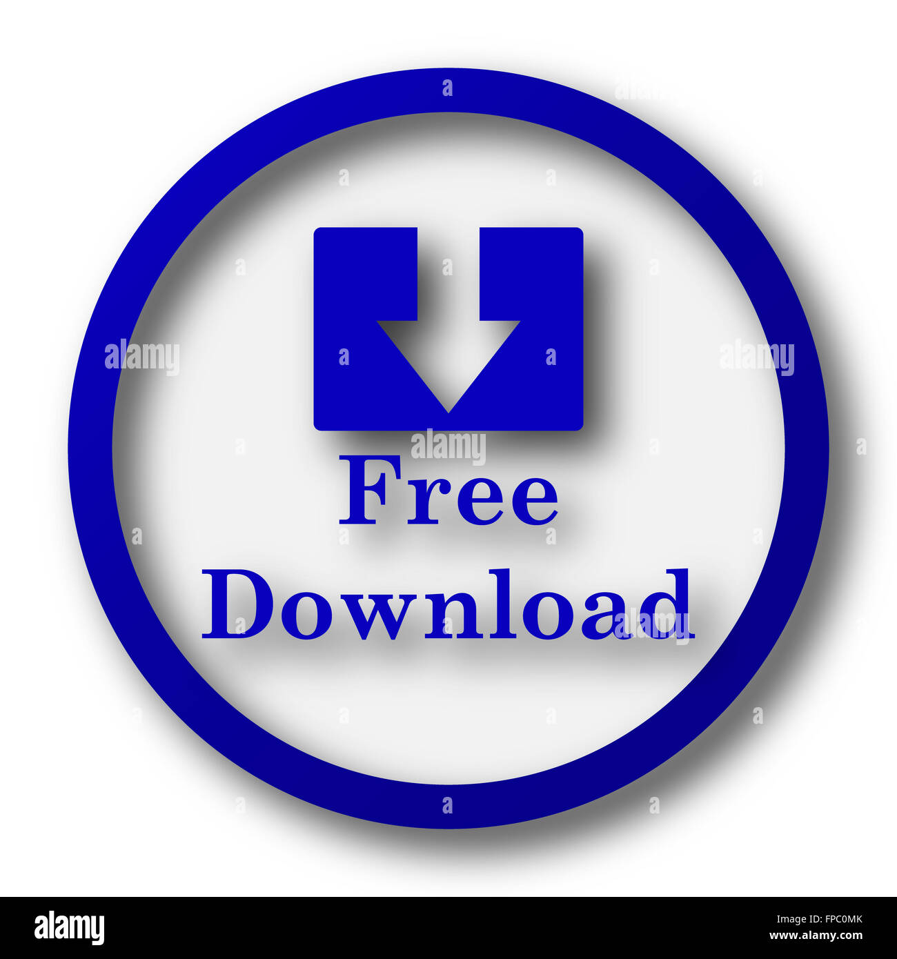 Free download icon. Blue internet button on white background Stock ...