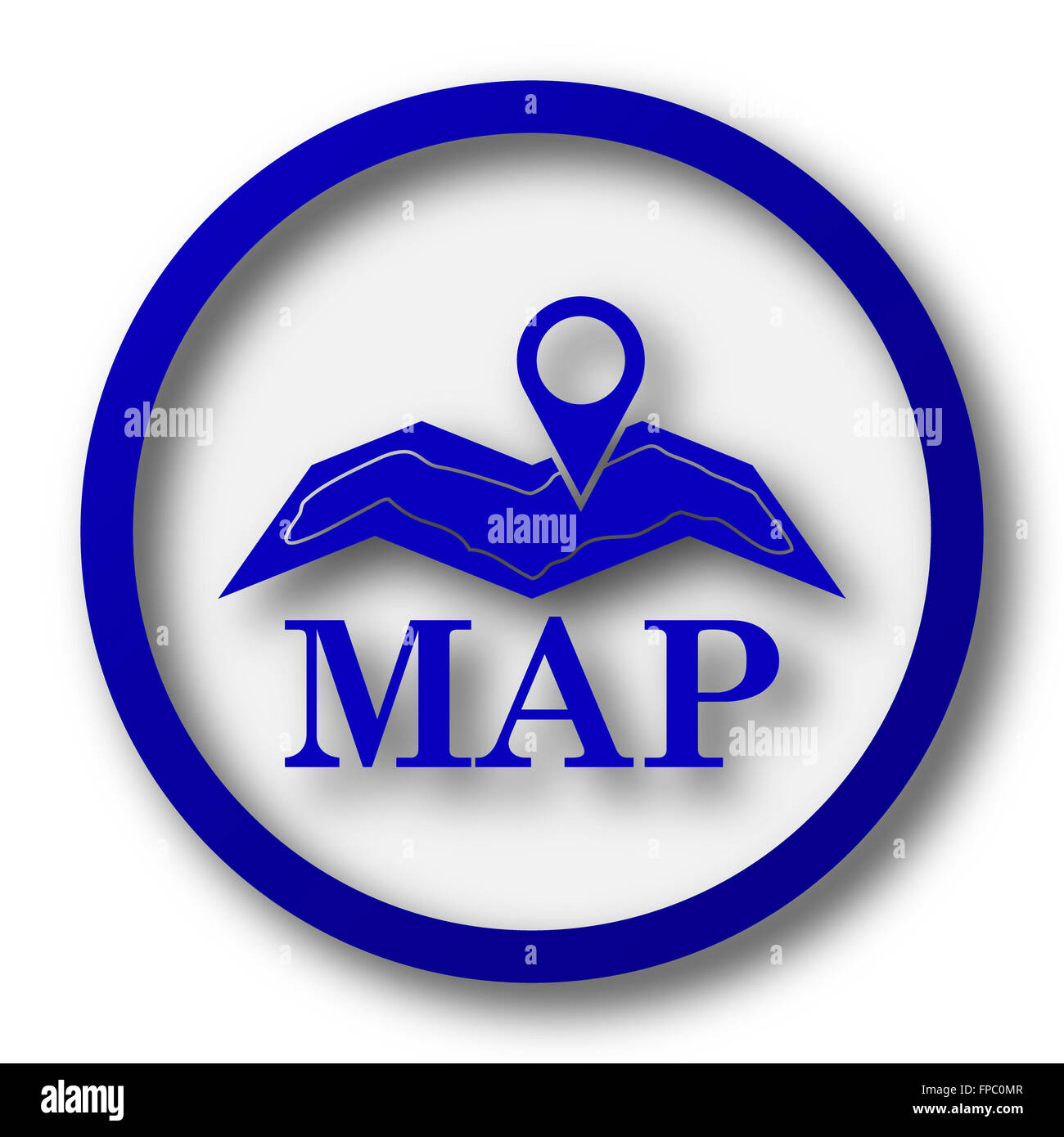 Map icon. Blue internet button on white background Stock Photo - Alamy