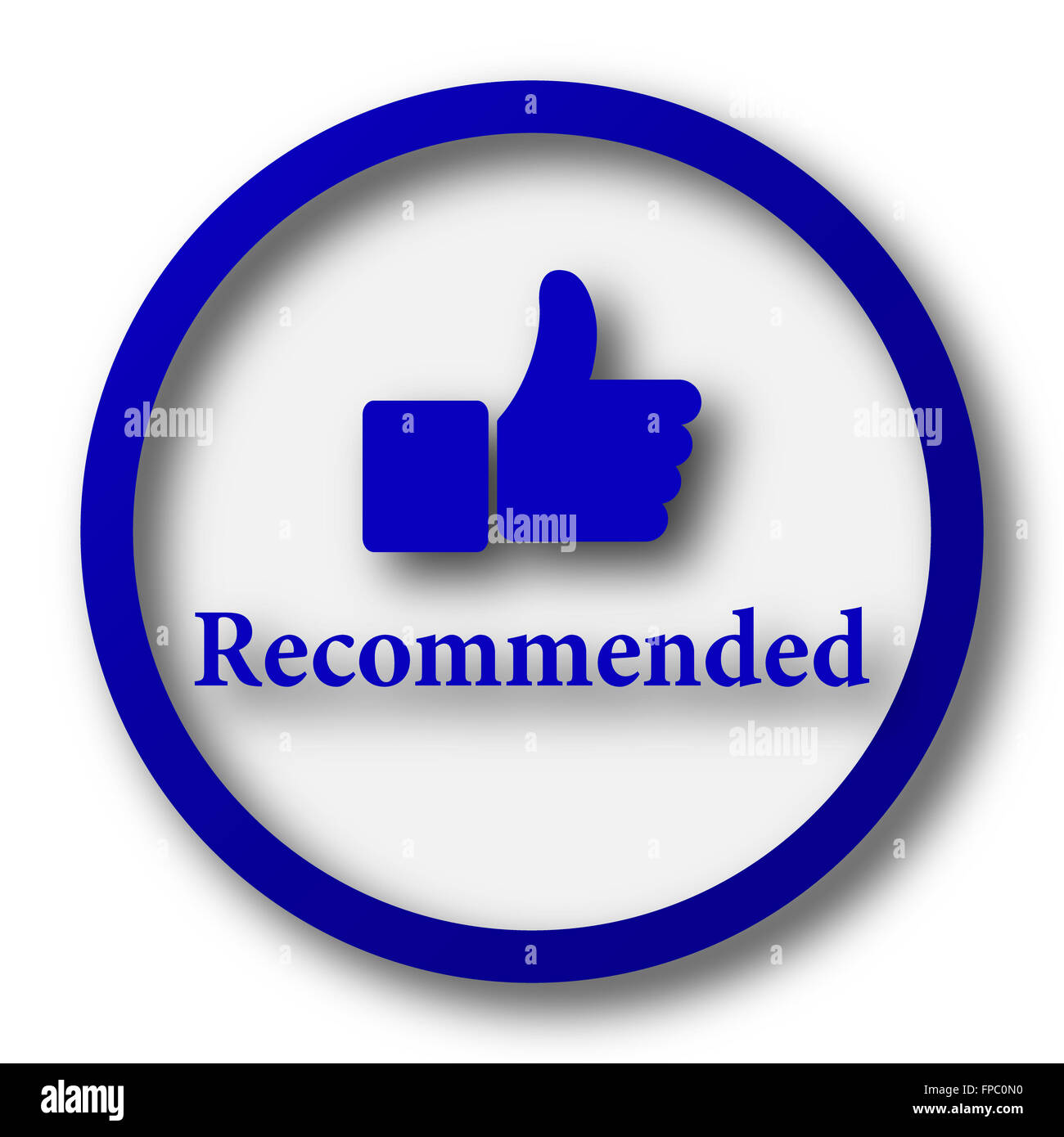 Recommended icon. Blue internet button on white background Stock Photo ...