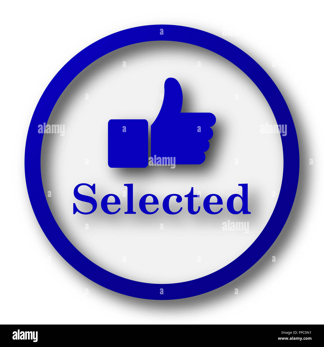 Selected icon. Blue internet button on white background Stock Photo - Alamy