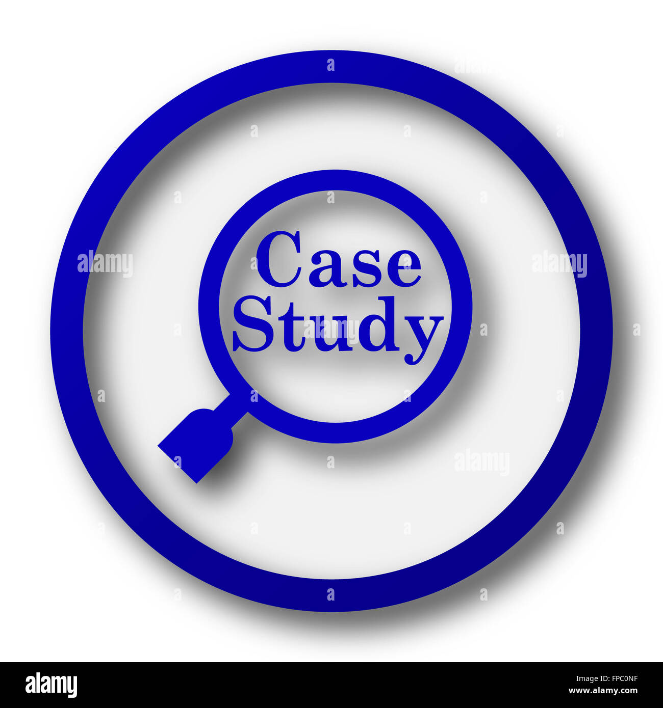 Case study icon. Blue internet button on white background Stock Photo ...
