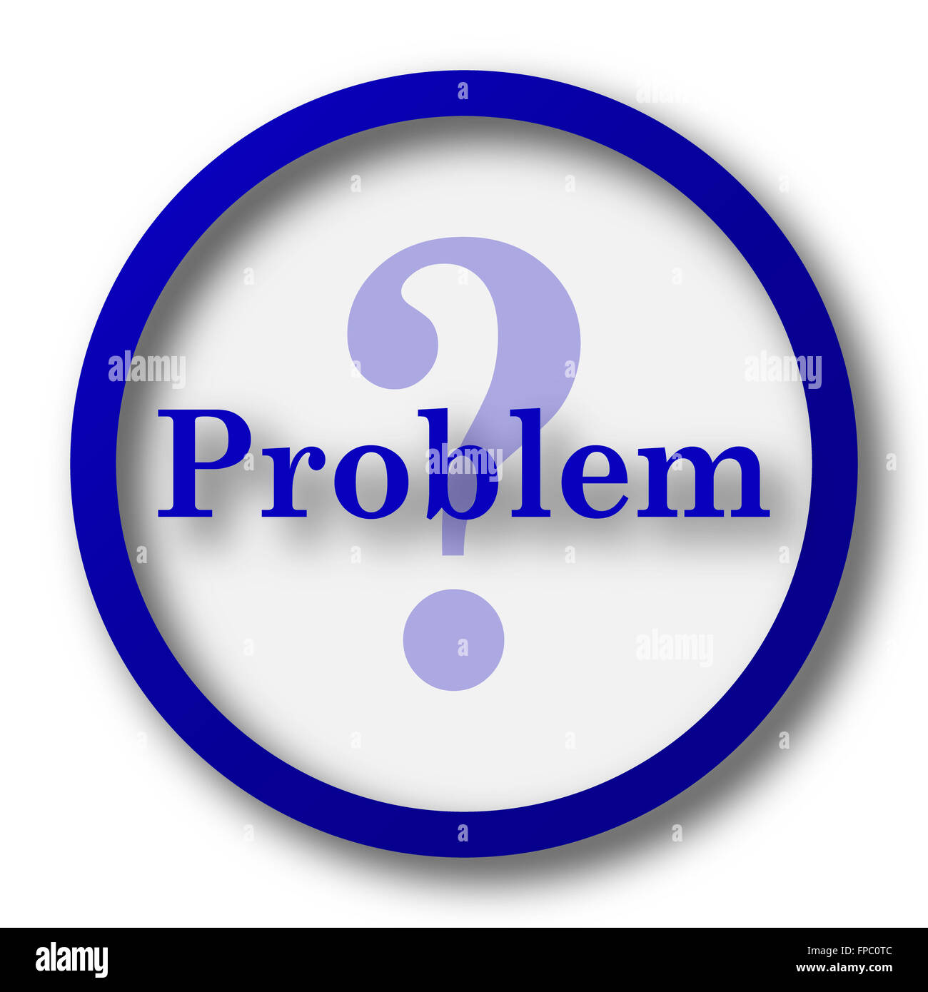 Problem icon. Blue internet button on white background Stock Photo - Alamy