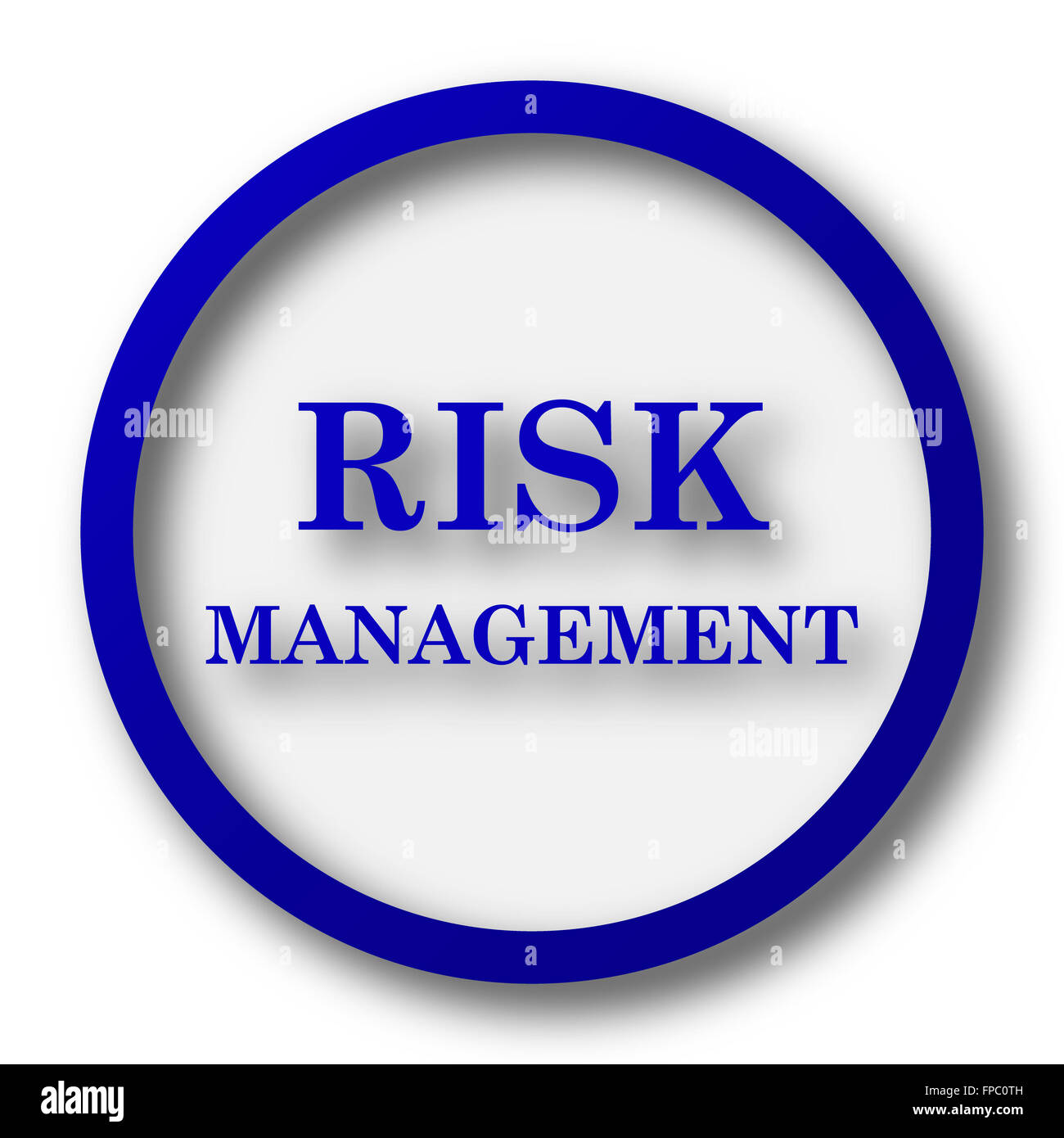 Risk management icon. Blue internet button on white background Stock ...