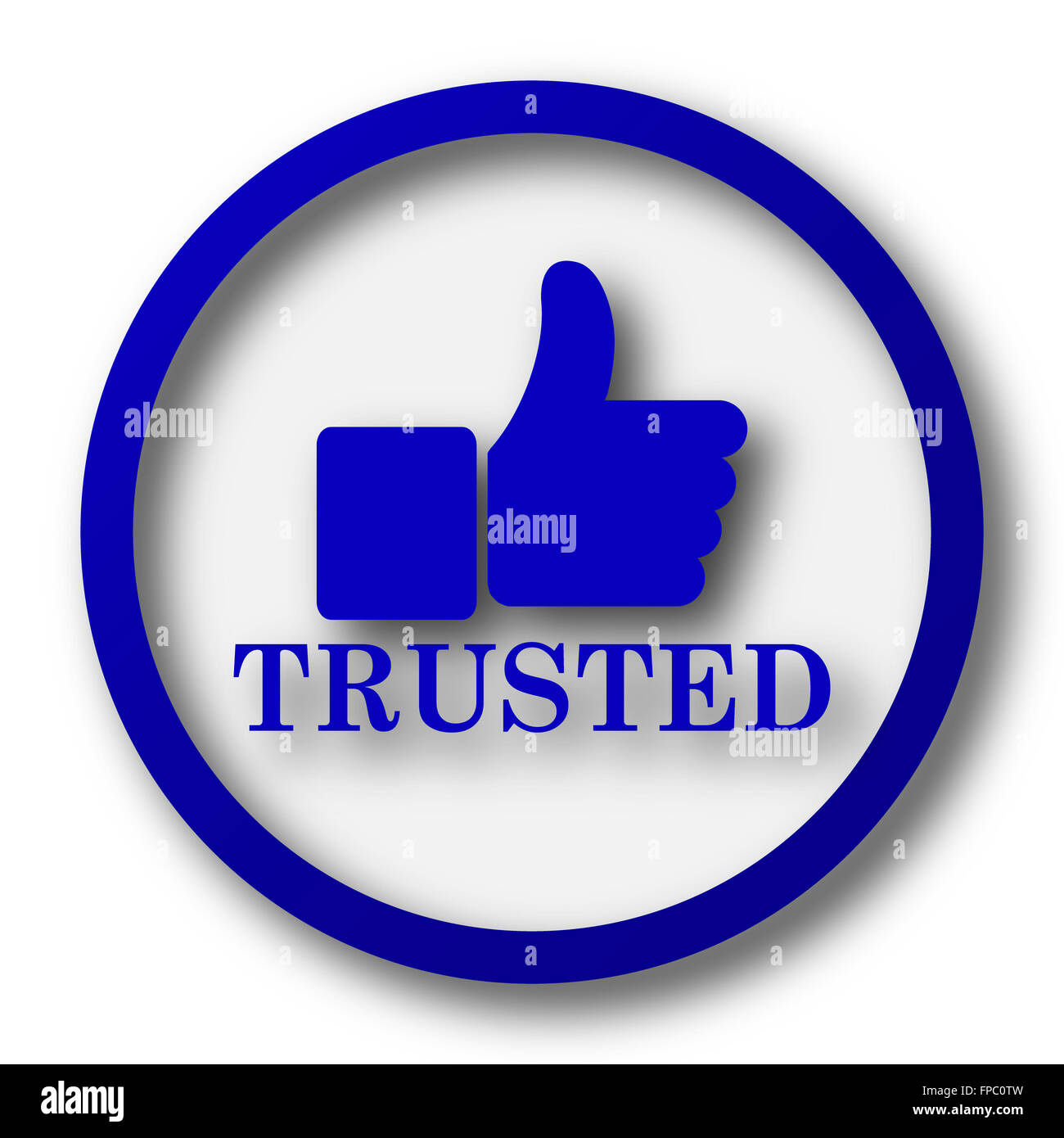 Trusted icon. Blue internet button on white background Stock Photo - Alamy