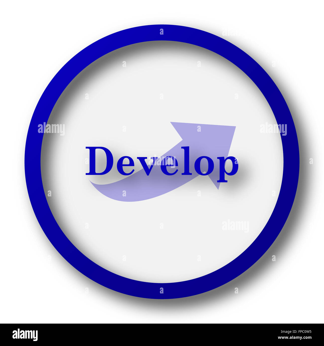 Develop icon. Blue internet button on white background Stock Photo - Alamy