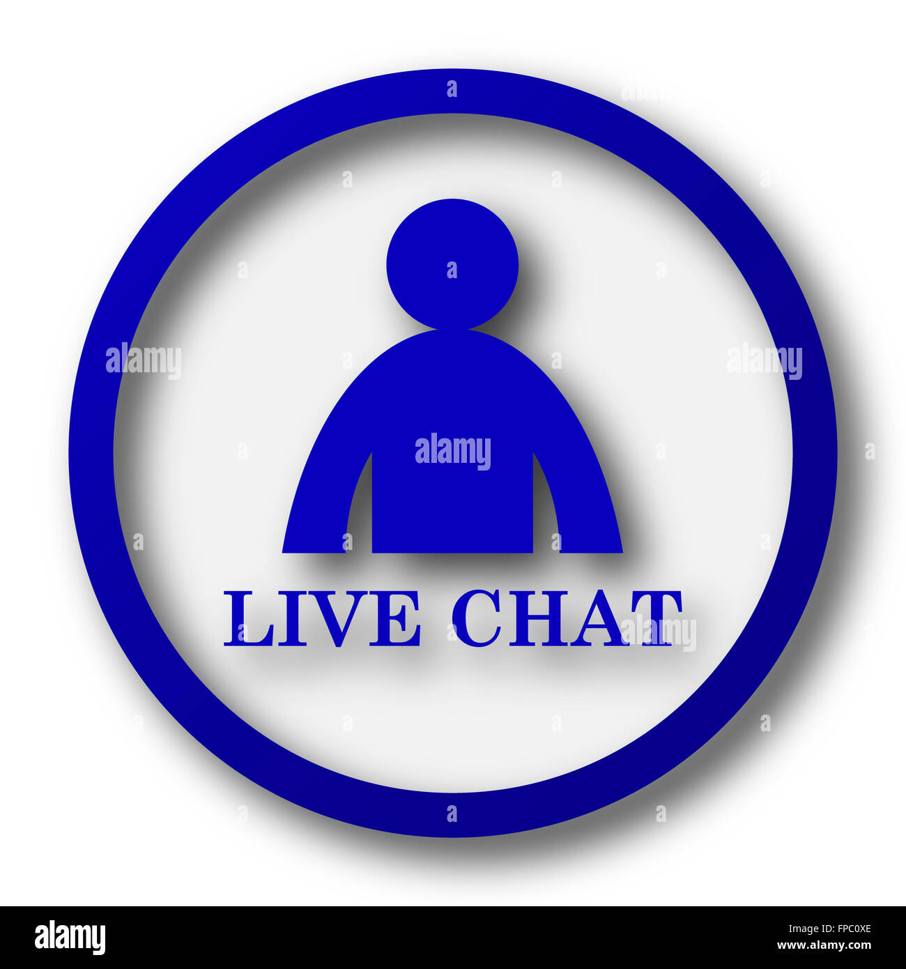 Live chat icon. Blue internet button on white background Stock Photo ...
