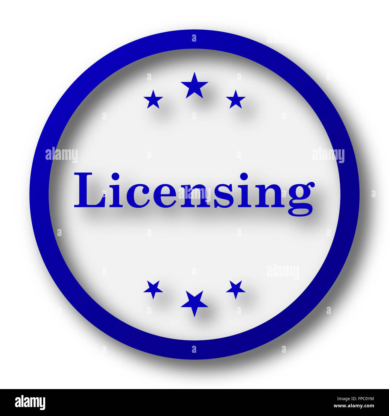 Licensing icon. Blue internet button on white background Stock Photo ...