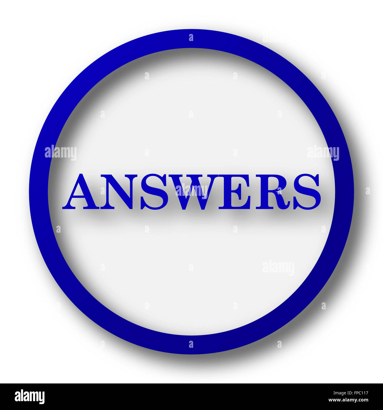 Answers icon. Blue internet button on white background Stock Photo - Alamy
