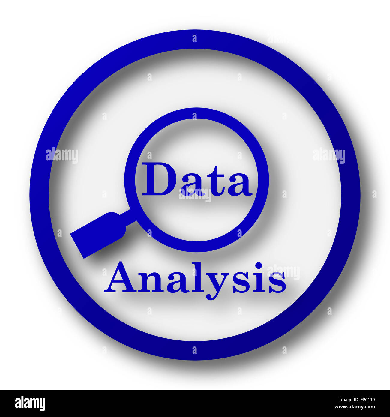 Data analysis icon. Blue internet button on white background Stock ...