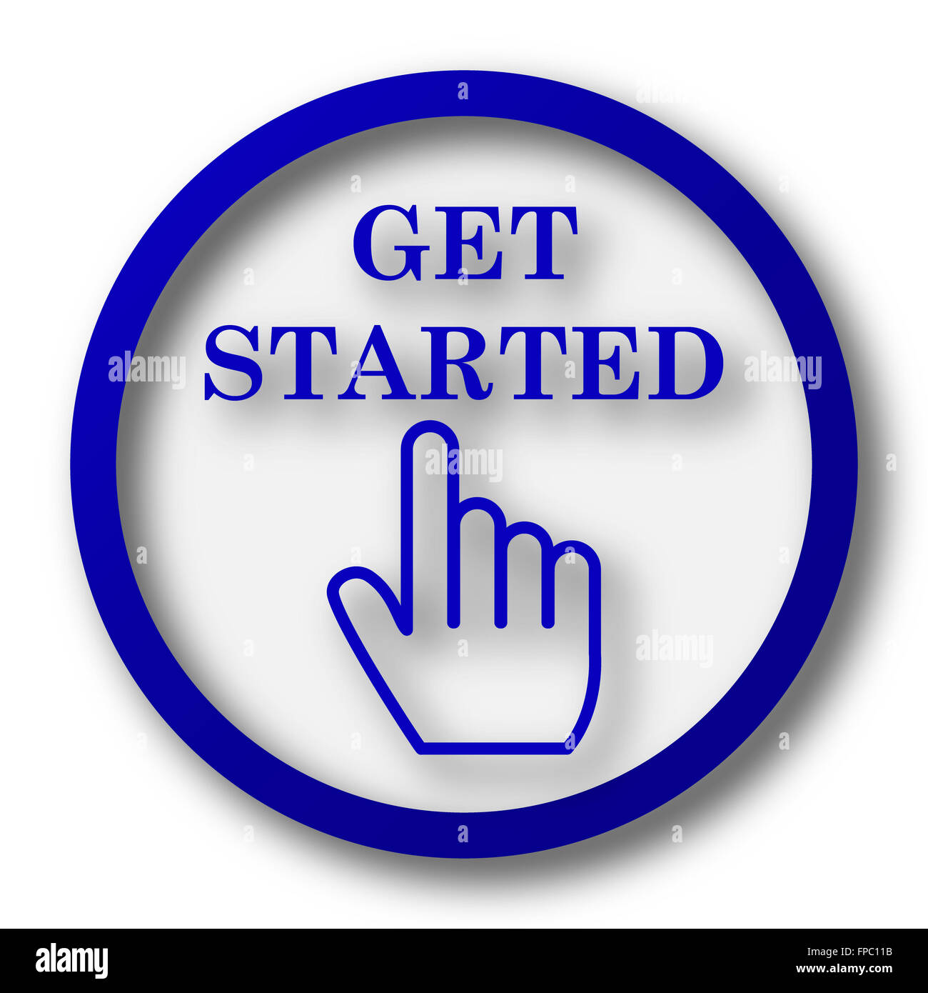 Get started icon. Blue internet button on white background Stock Photo ...