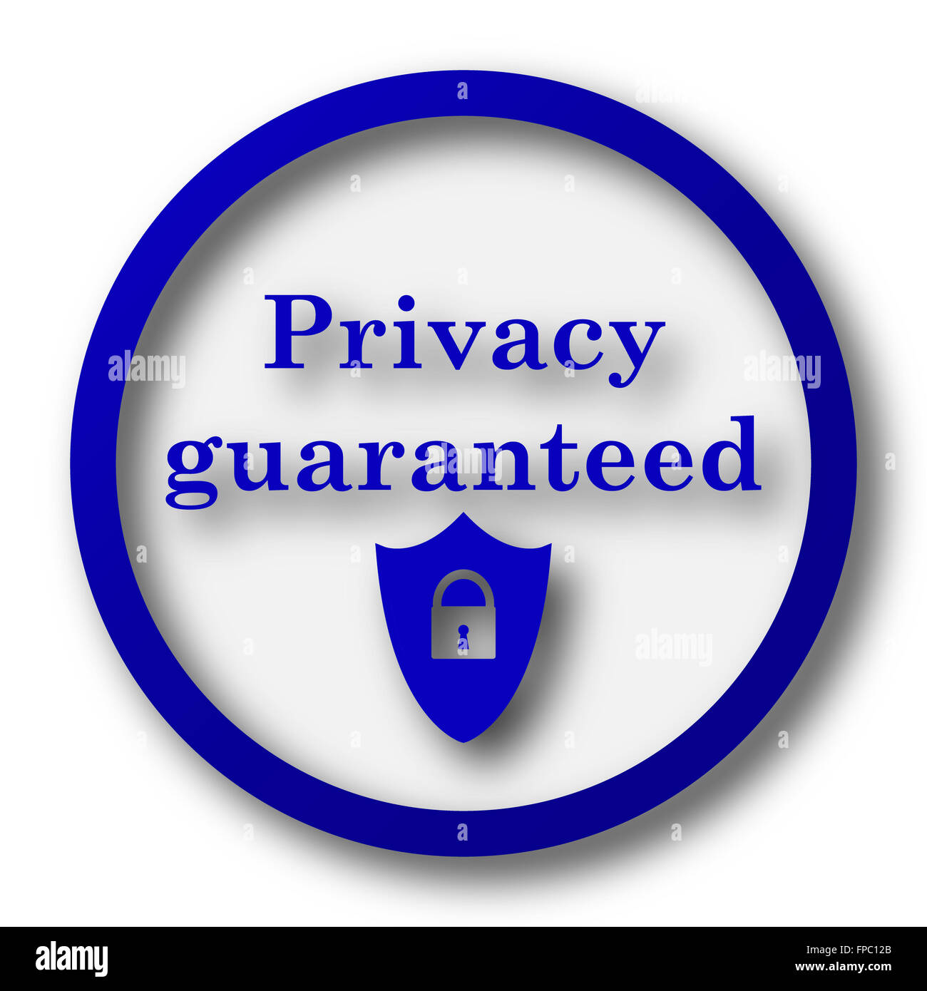 Privacy guaranteed icon. Blue internet button on white background Stock ...