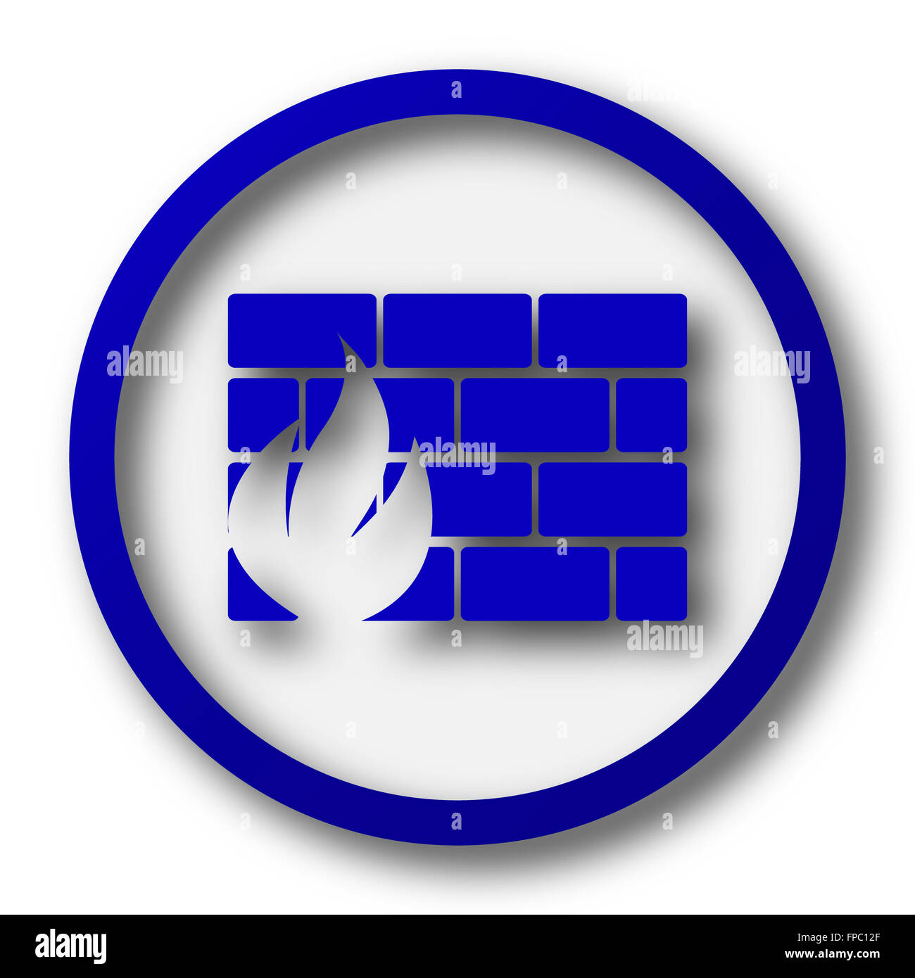 Firewall icon. Blue internet button on white background Stock Photo - Alamy