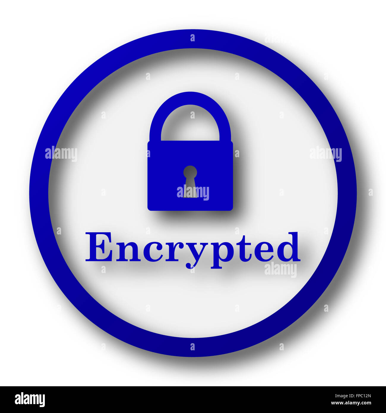 Encrypted icon. Blue internet button on white background Stock Photo ...