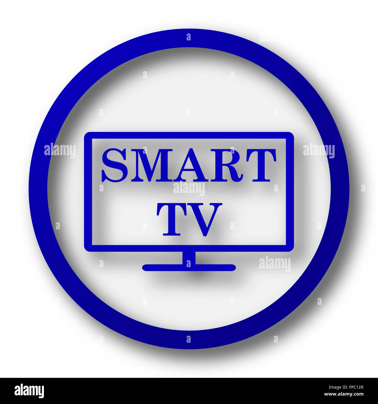 Smart tv icon. Blue internet button on white background Stock Photo - Alamy
