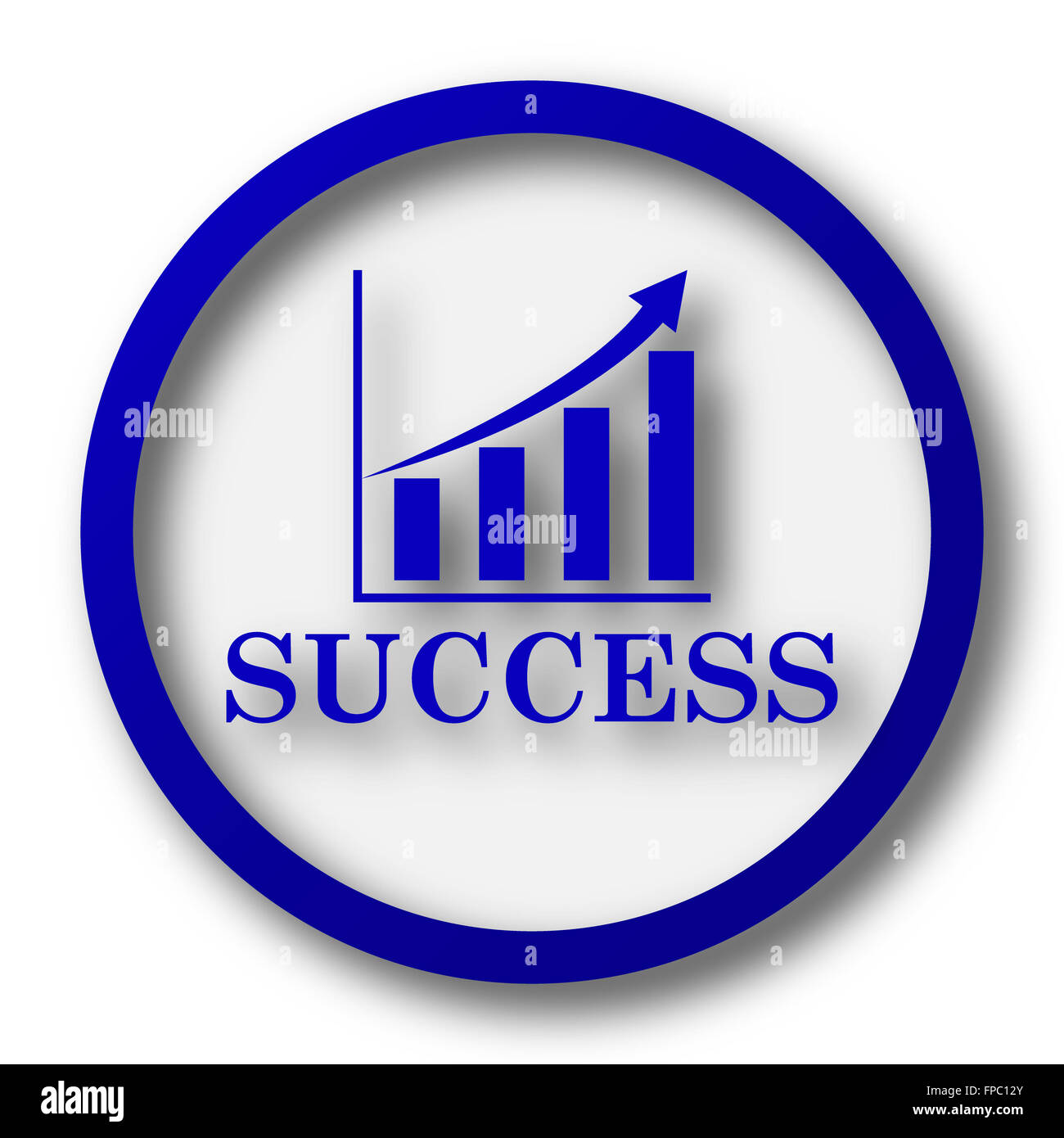 Success icon. Blue internet button on white background Stock Photo - Alamy