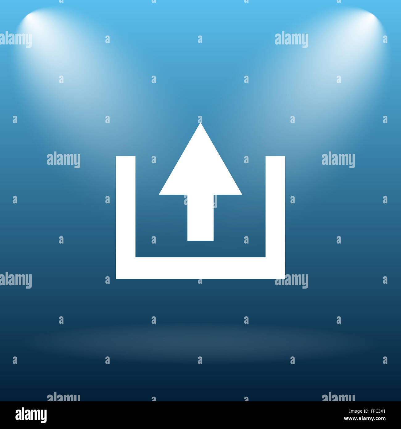 Upload icon. Internet button on blue background Stock Photo - Alamy