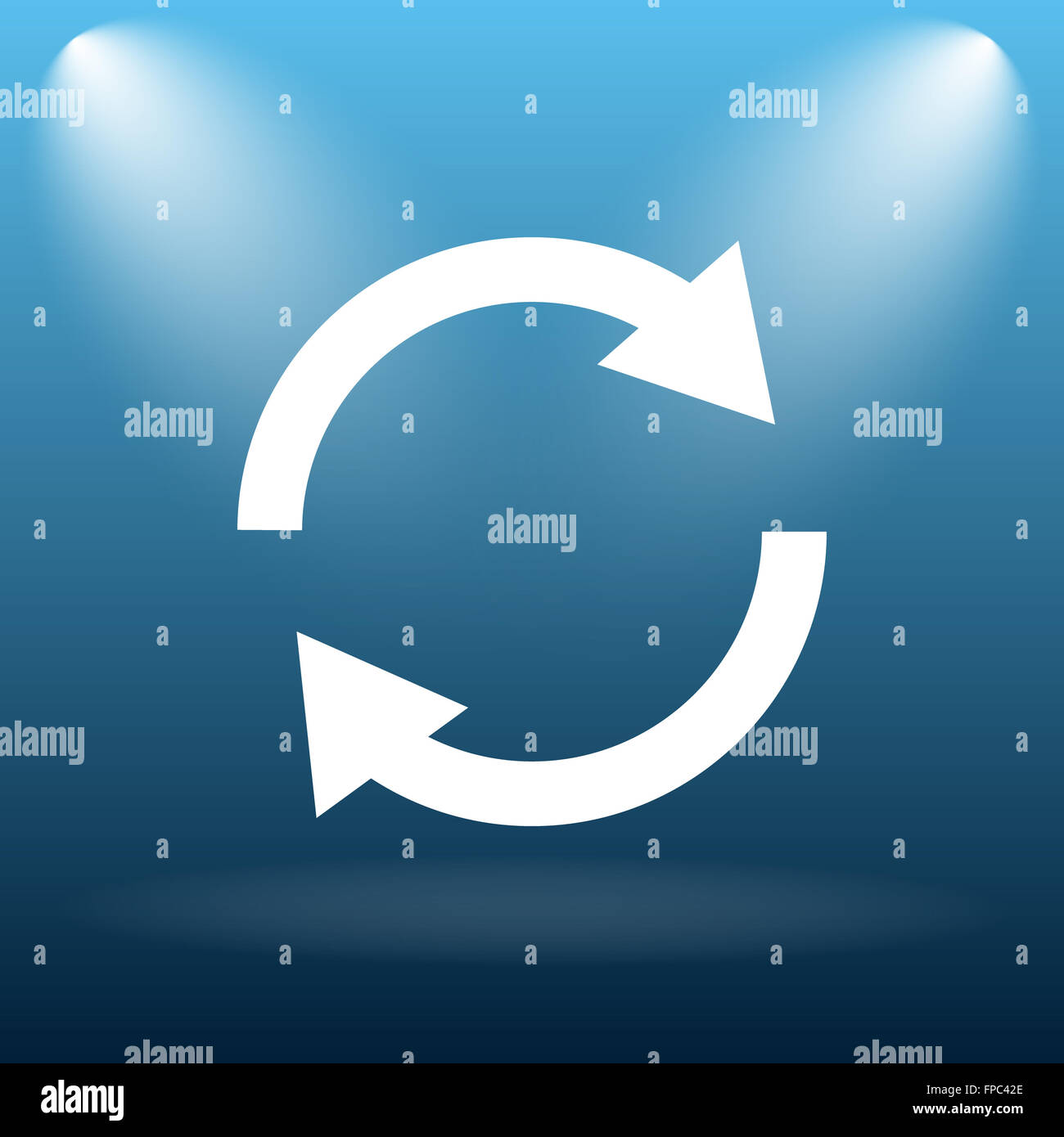 Reload two arrows icon. Internet button on blue background Stock Photo ...