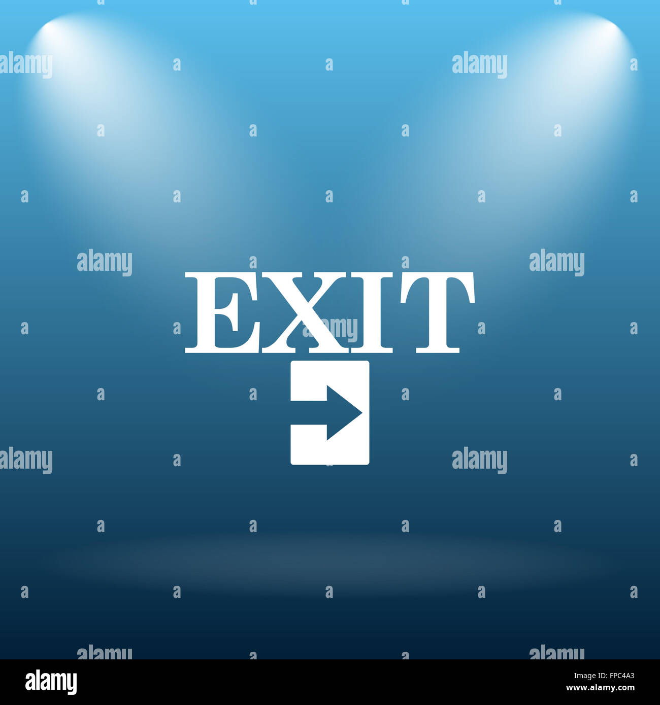 Exit icon. Internet button on blue background Stock Photo - Alamy