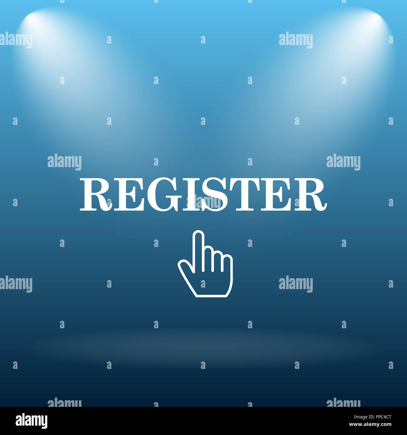 Register icon. Internet button on blue background Stock Photo - Alamy