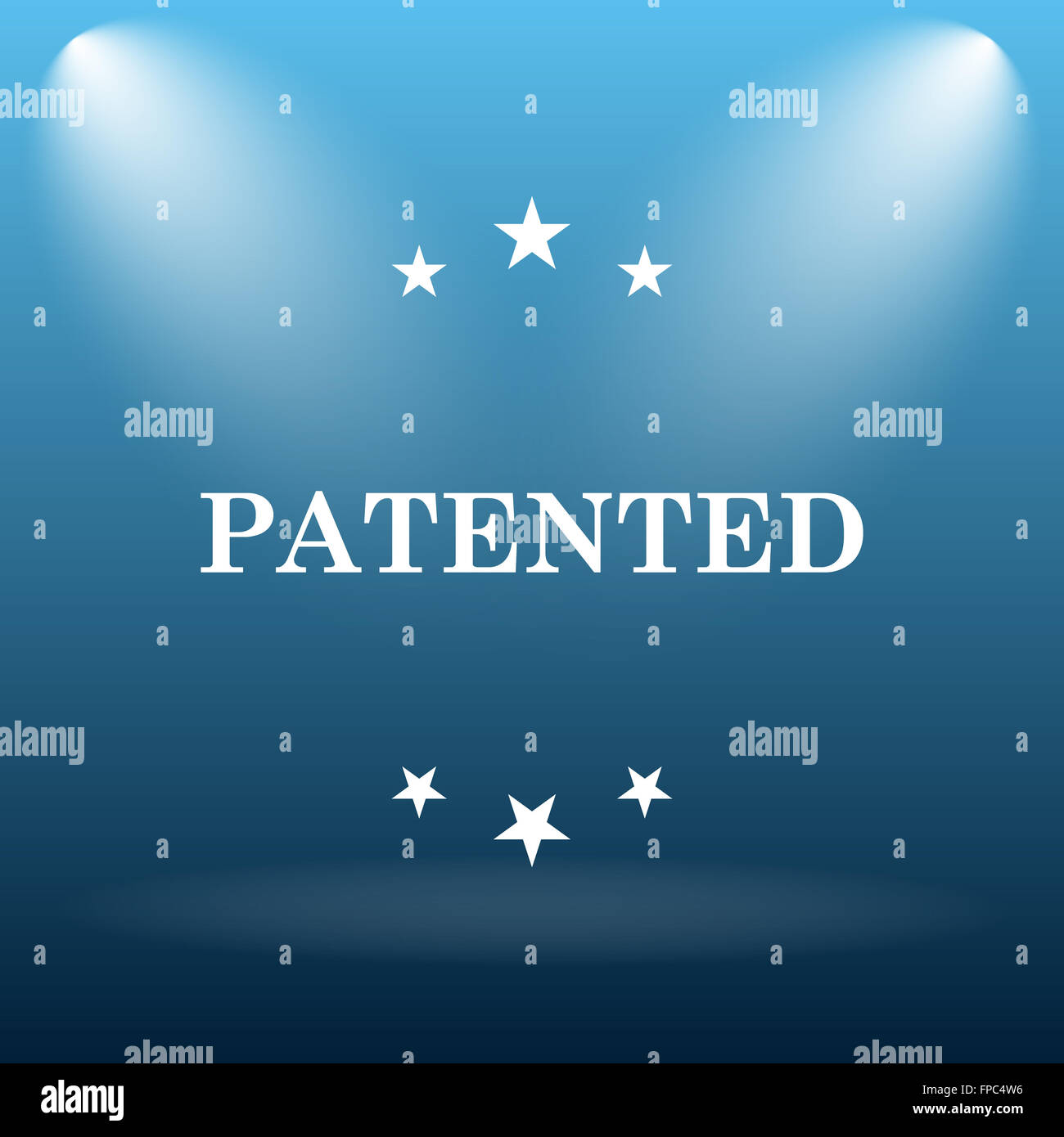 Patented icon. Internet button on blue background Stock Photo - Alamy