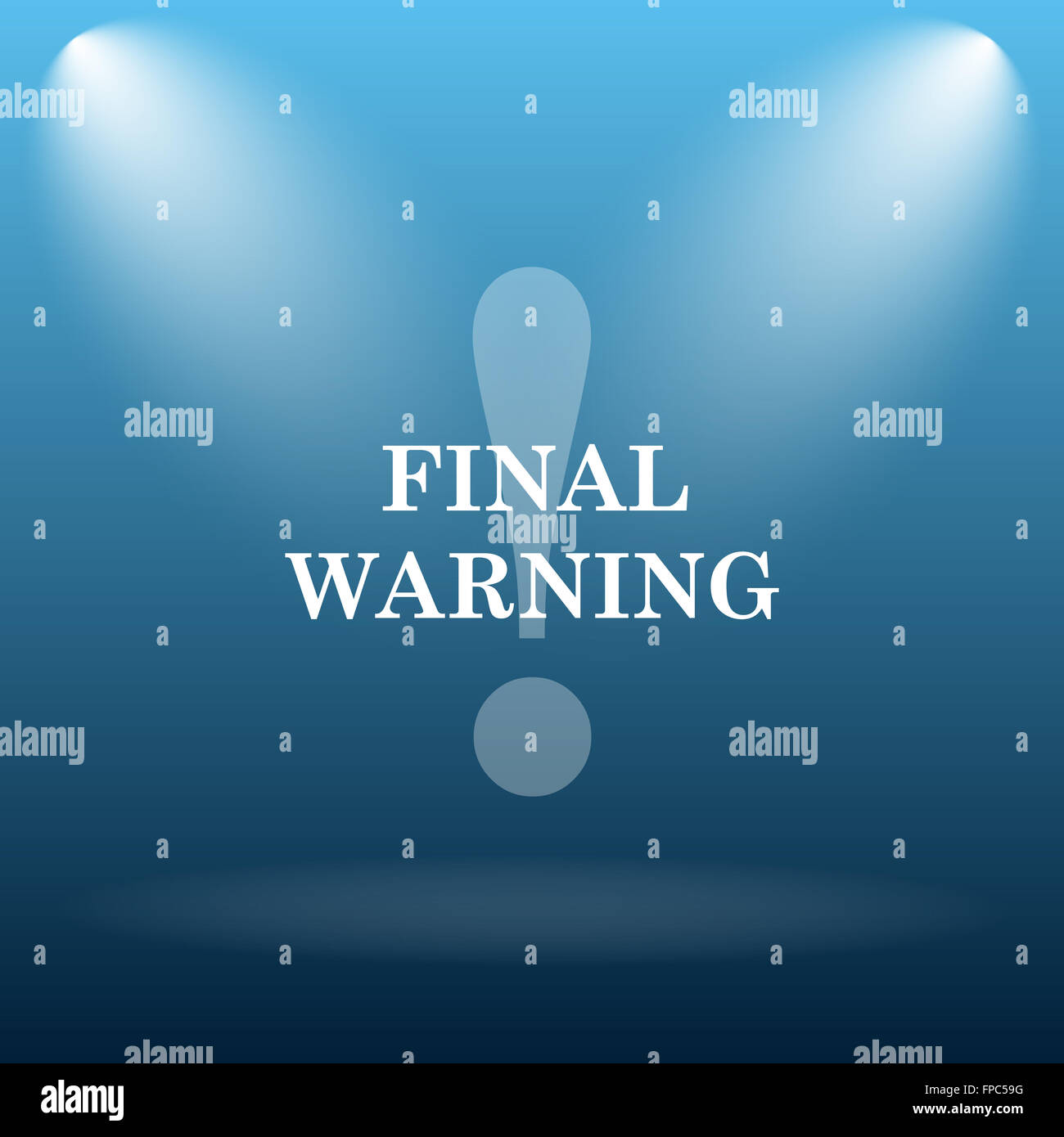 Final warning icon. Internet button on blue background Stock Photo - Alamy