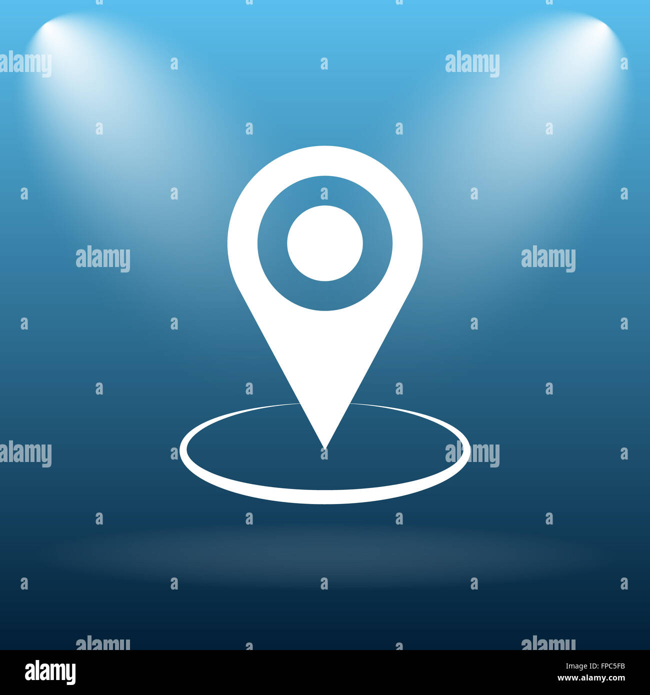 Pin location icon. Internet button on blue background Stock Photo - Alamy