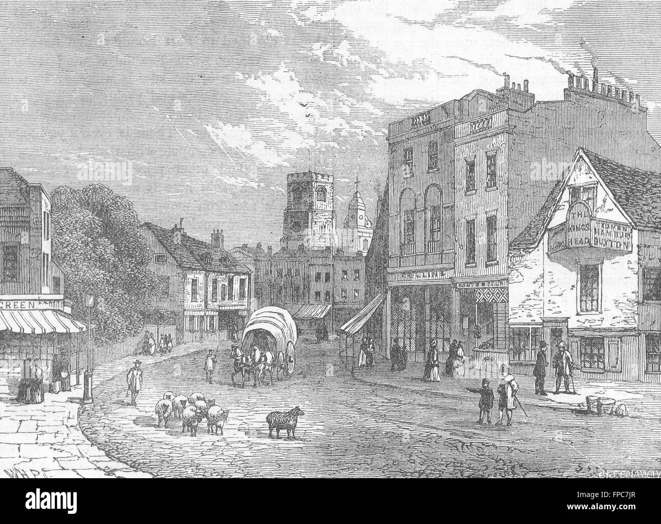 LONDON: Hackney, towards Church, 1840, antique print 1880 Stock Photo ...