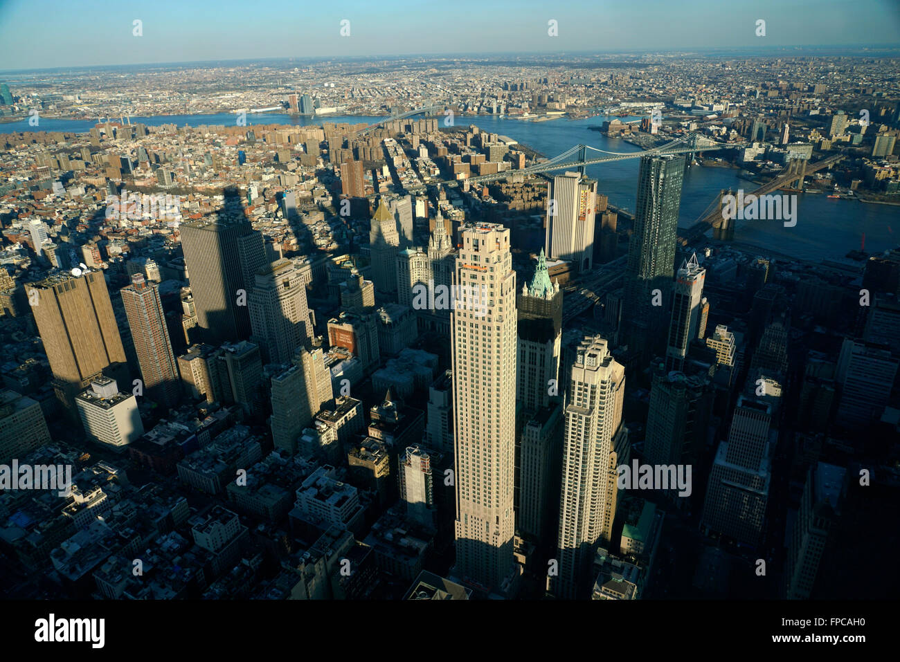 Aerial view of Lower Manhattan with Manhattan Bridge and Brooklyn ...