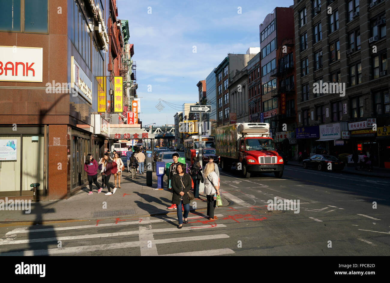 Street view of East Broadway in Manhattan Chinatown. New York City, USA ...