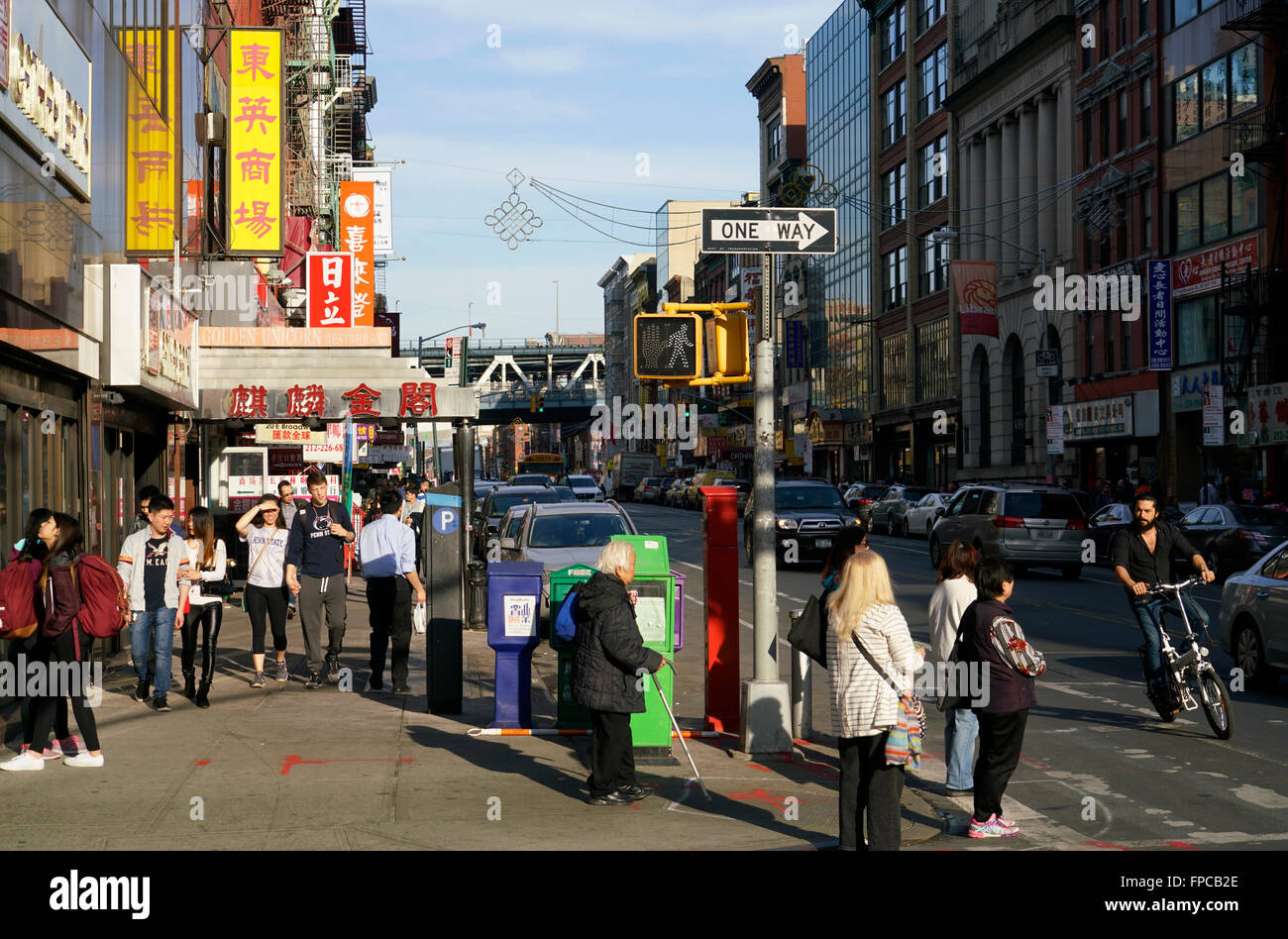 Street view of East Broadway in Manhattan Chinatown. New York City, USA ...