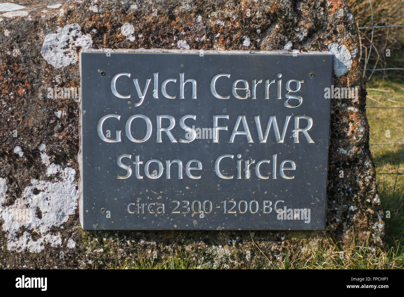 The plaque at Gors Fawr stone circle, Preseli Hills, Pembrokeshire ...