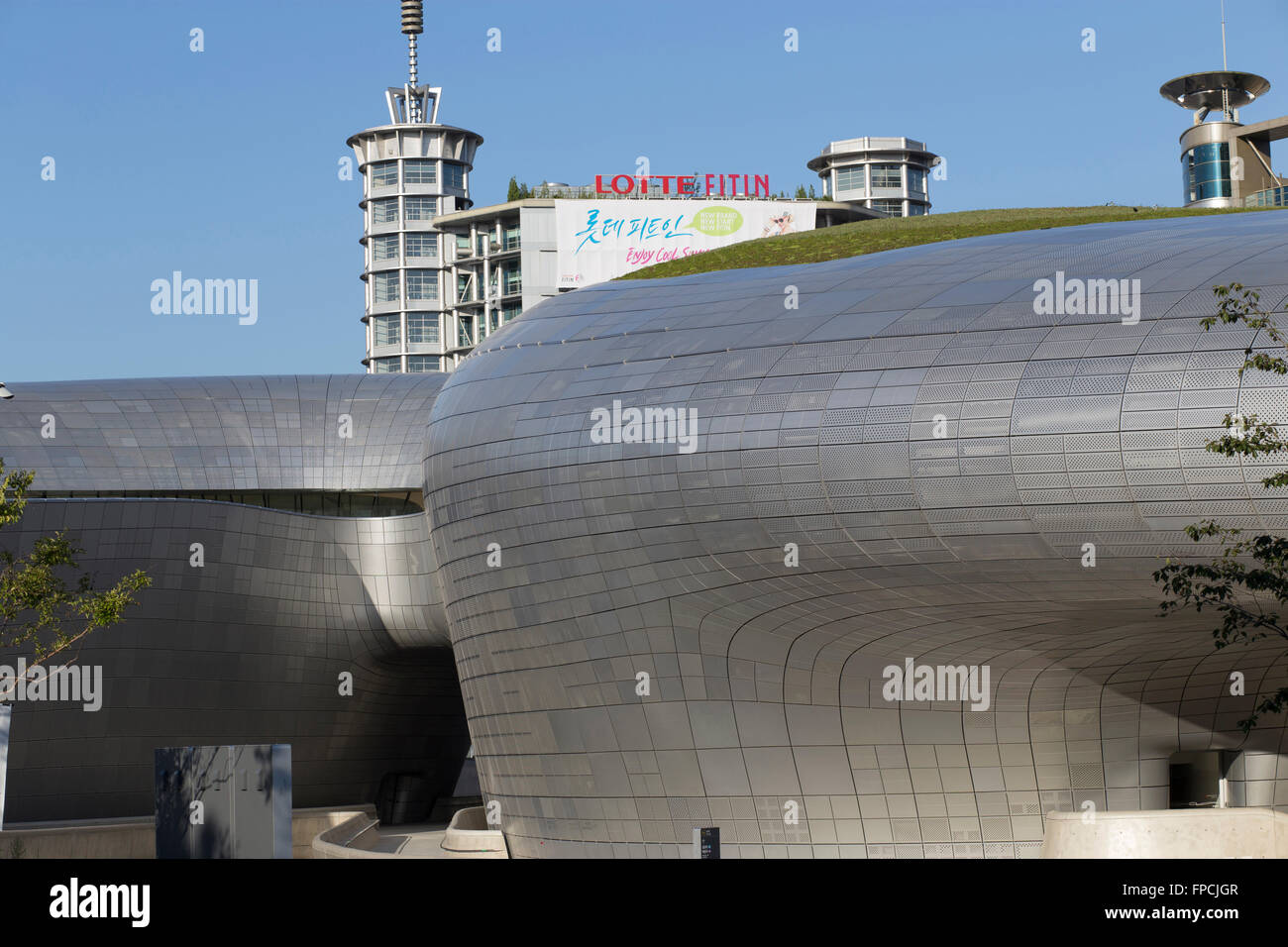 Part of the Dongdaemun Design Plaza building viewed from the side and ...