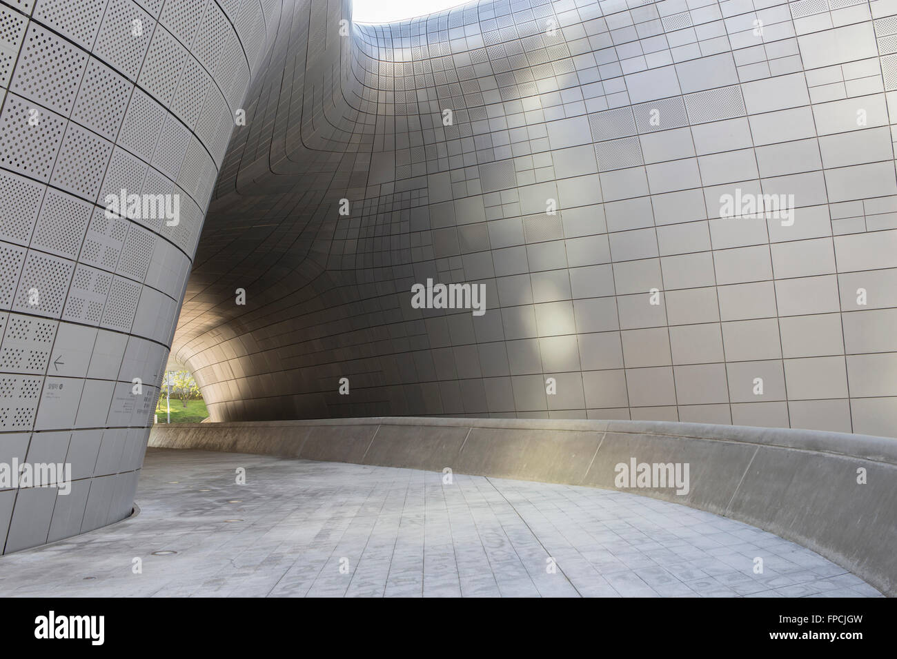 Part of the Dongdaemun Design Plaza building viewed from the side and ...