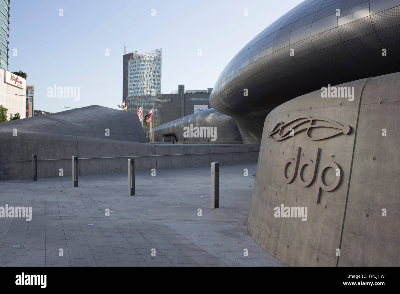 Part of the Dongdaemun Design Plaza building viewed from the side and ...