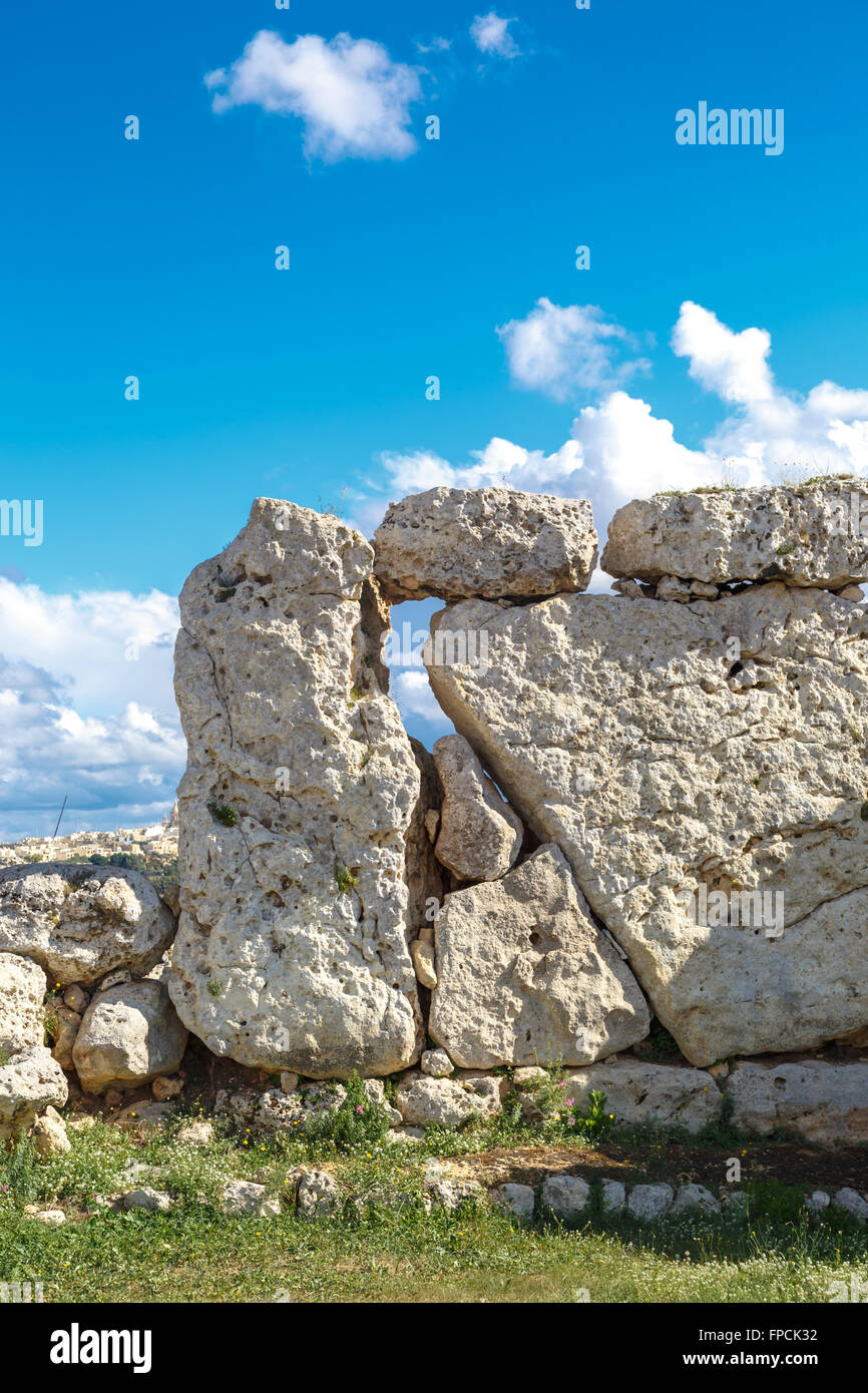 View of stone structures of ancient Ggantija Temples in Gozo Malta, on ...