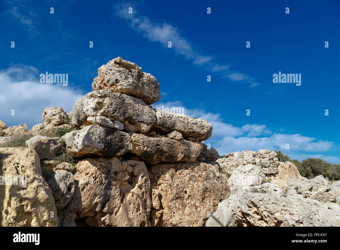 View of stone structures of ancient Ggantija Temples in Gozo Malta, on ...