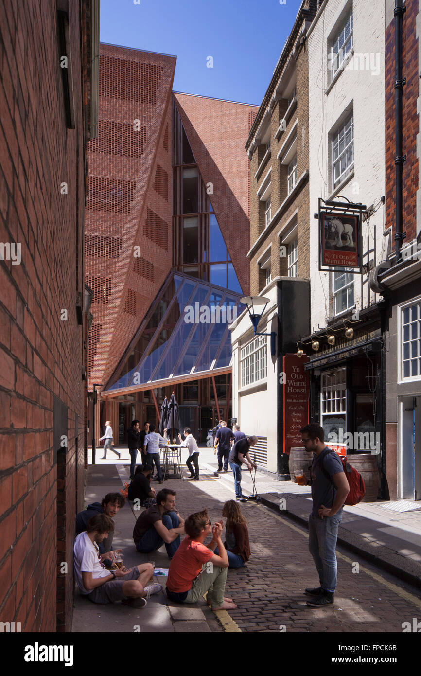 The sharp angled brickwork and glass entrance of the LSE Student Centre ...