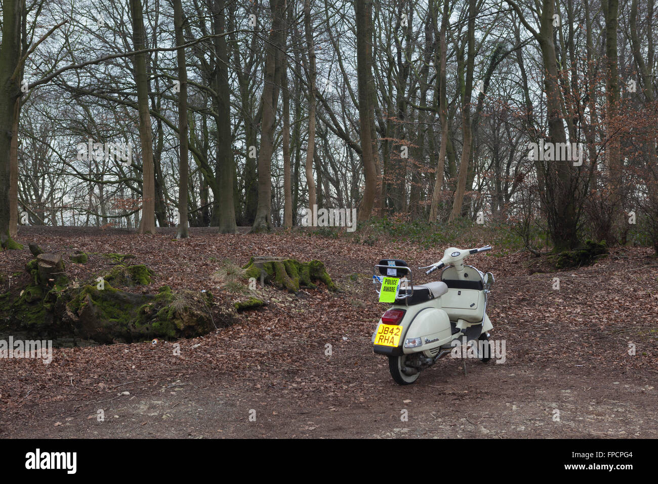 Stolen moped left in the woods wityh police aware notice on the back ...